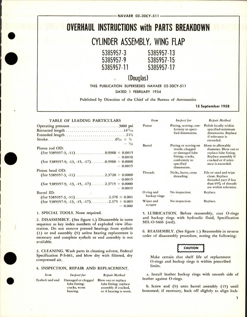 Overhaul Instructions with Parts for Wing Flap Cylinder Assembly ...