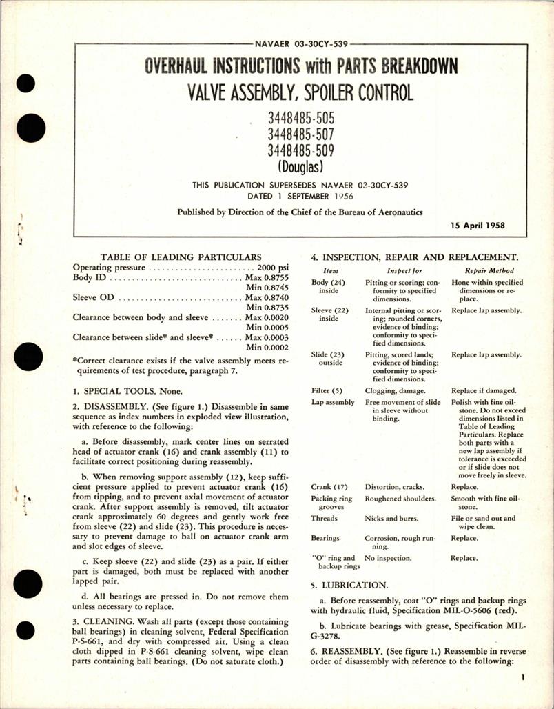 Overhaul Instructions with Parts Breakdown for Spoiler Control Valve ...