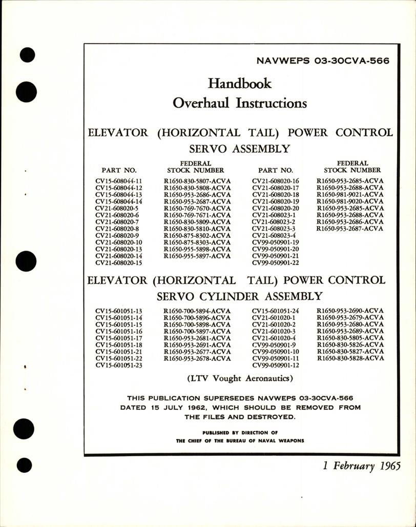 Overhaul Instructions for Elevator (Horizontal Tail) Power Control ...