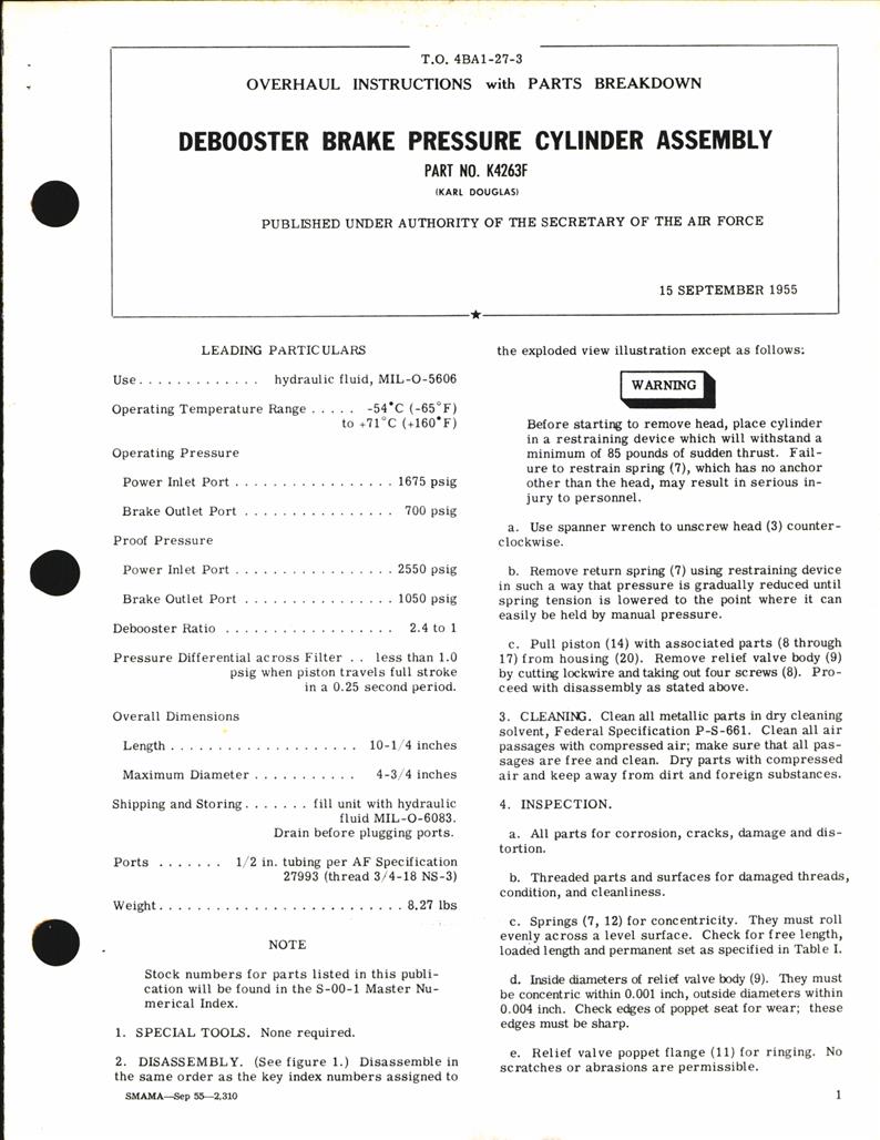 Overhaul Instructions with Parts Breakdown for Debooster Brake Pressure ...