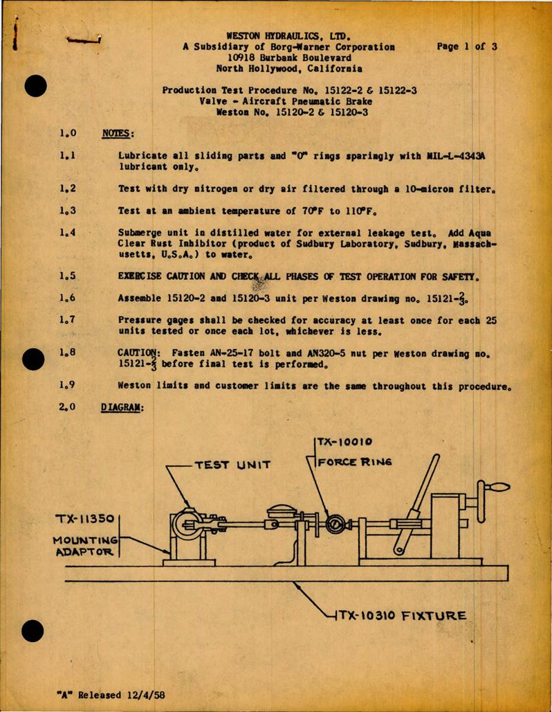 Production Test Procedure for Pneumatic Brake Valve - Parts 15122-2 and ...