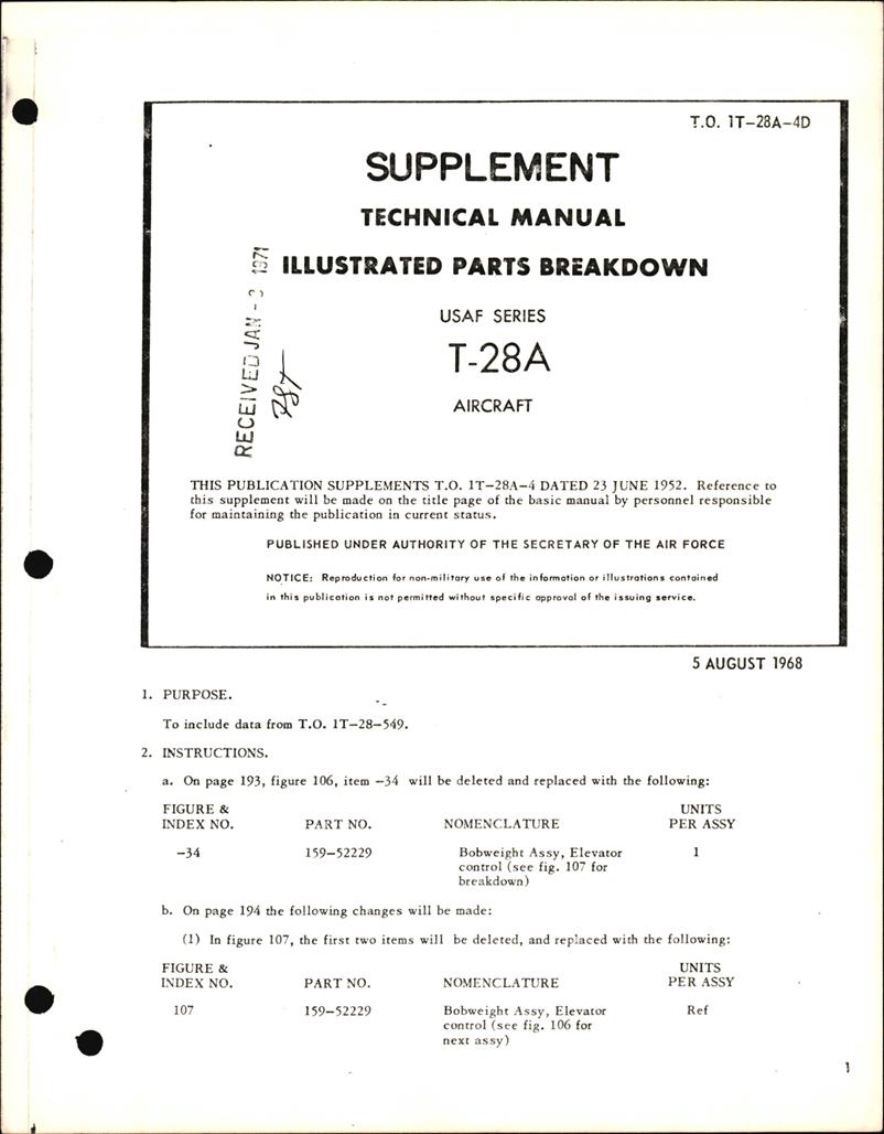 Illustrated Parts Breakdown for T-28A - Supplement - AirCorps Library