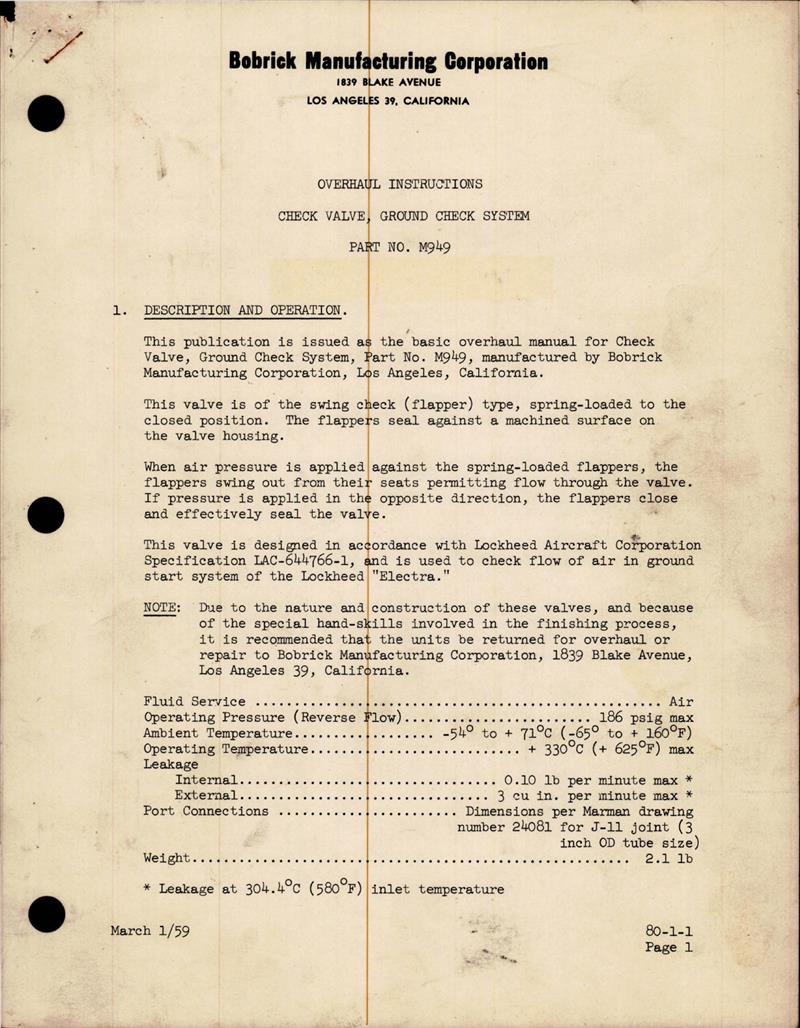 Overhaul Instructions for Ground Check System Check Valve - Part M949 ...