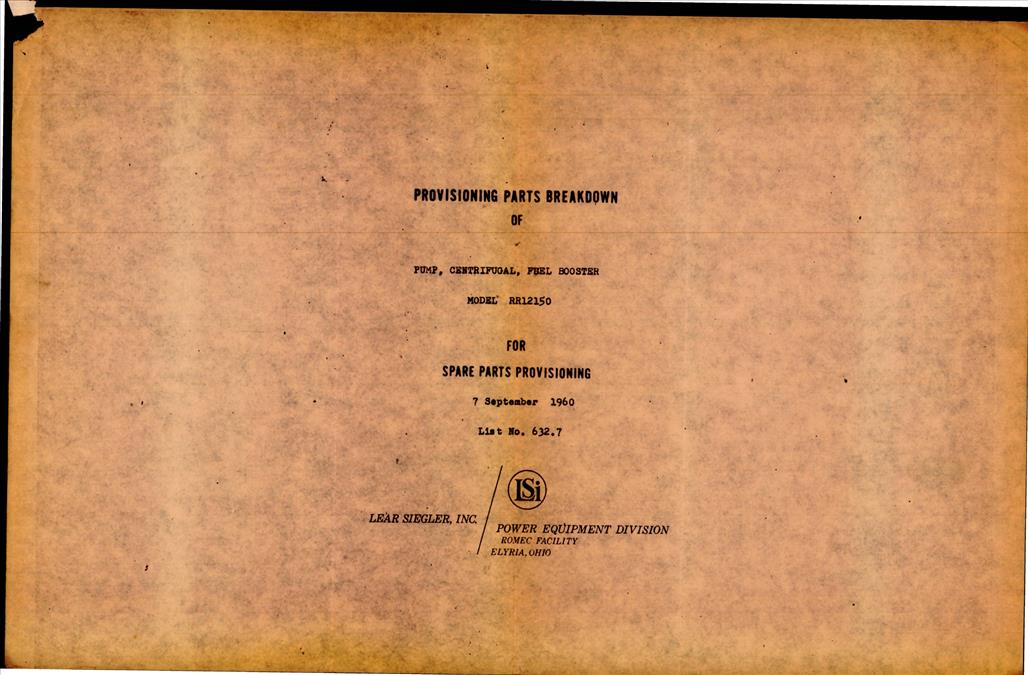 Provisioning Parts Breakdown for Centrifugal Fuel Booster Pump - Model ...
