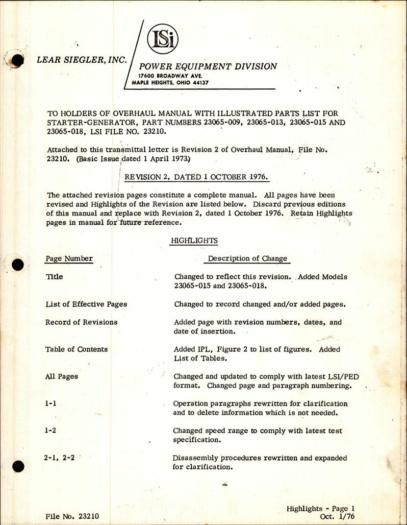 Overhaul Manual with Illustrated Parts List for Starter Generator ...