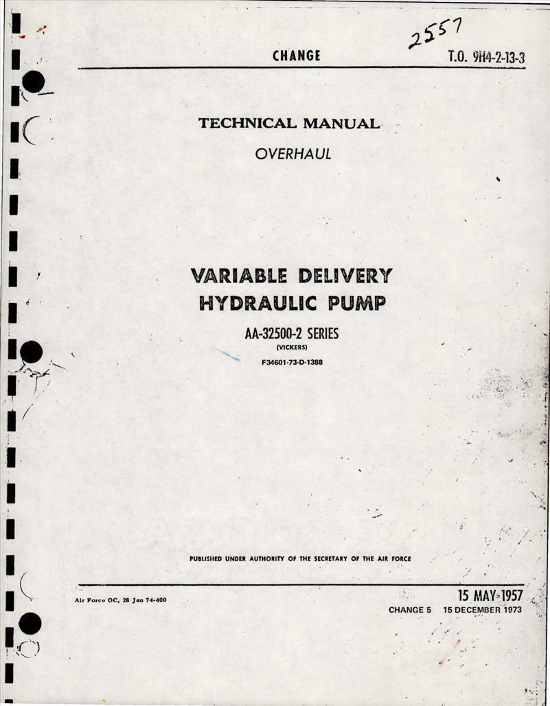 Overhaul Instructions for Variable Delivery Hydraulic Pump - AA-32500-2 ...