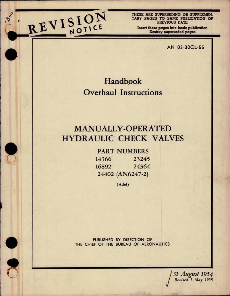 Overhaul Instructions for Manually Operated Hydraulic Check Valves ...