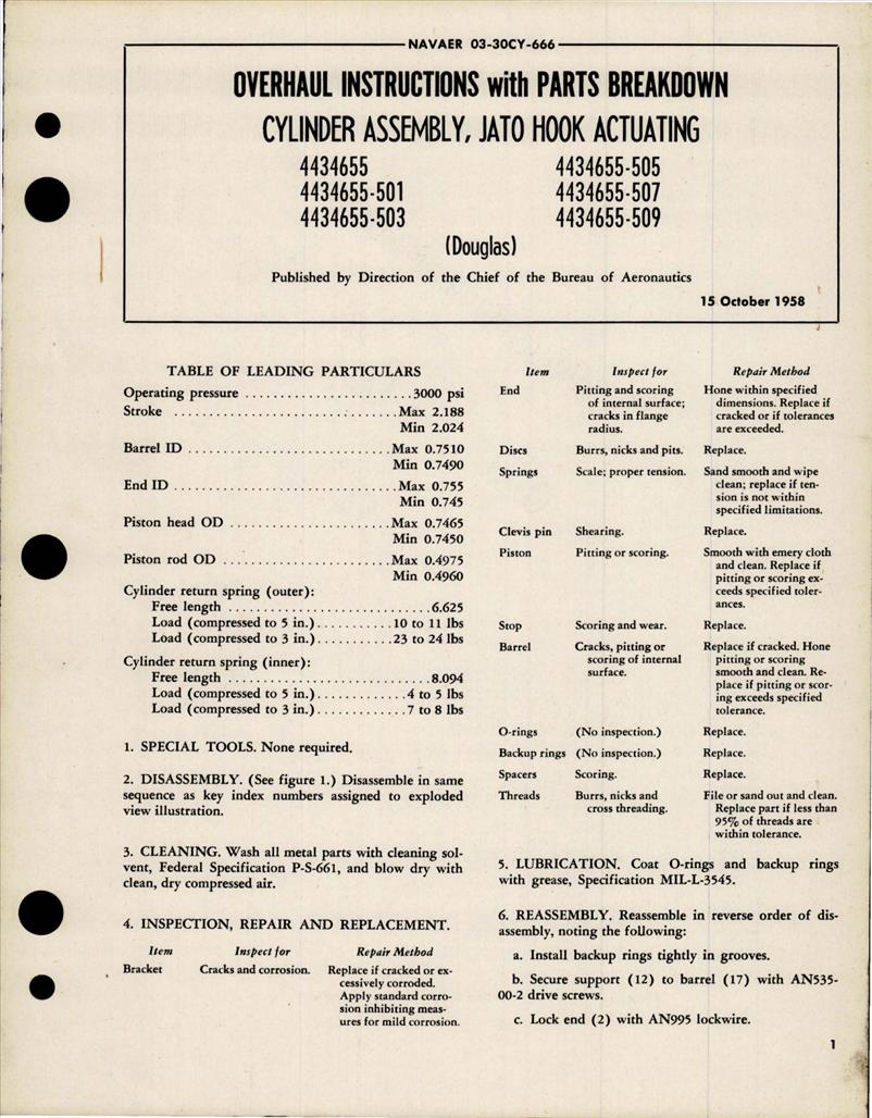 Overhaul Instructions with Parts for Jato Hook Actuating Cylinder ...