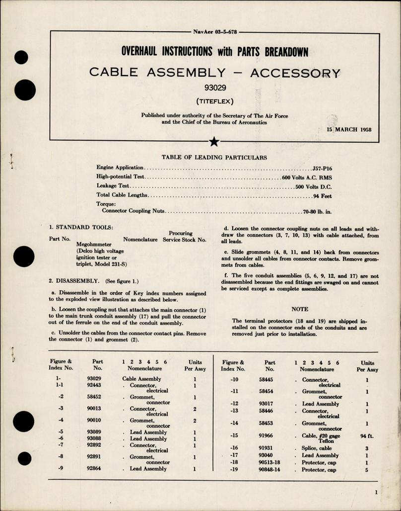 Overhaul Instructions with Parts Breakdown for Cable Assembly Accessory ...