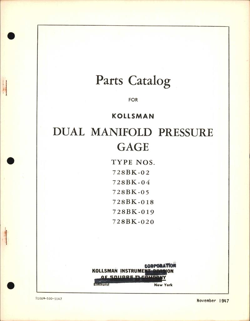 Parts Catalog for Kollsman Dual Manifold Pressure Gage - AirCorps Library