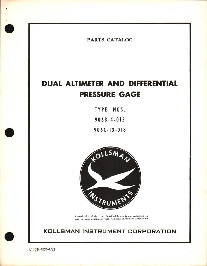 Parts Catalog for Kollsman Dual Altimeter and Differential Gage ...