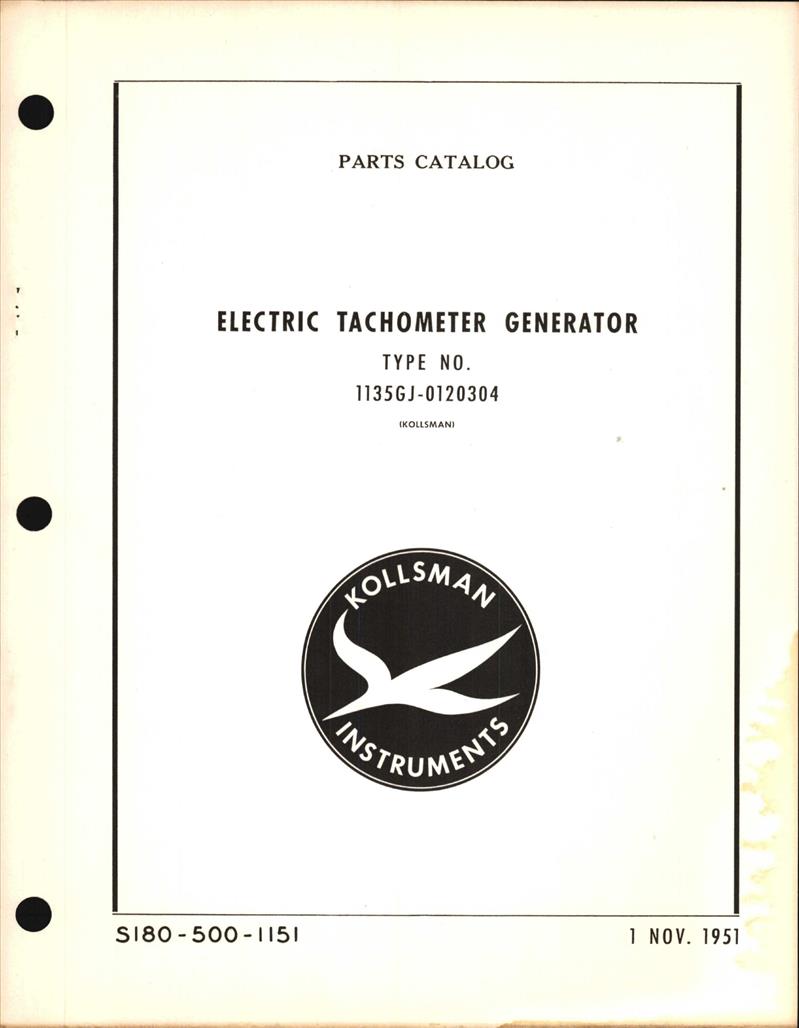 Parts Catalog for Kollsman Electric Tachometer Generator - AirCorps Library