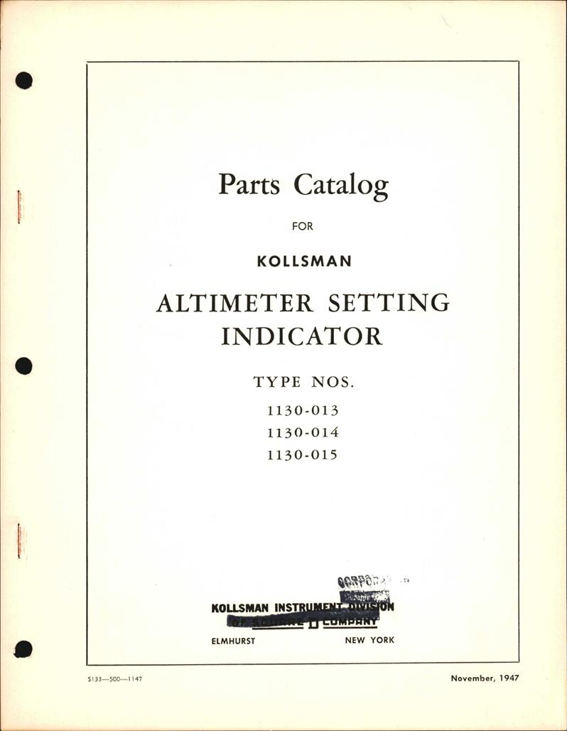 S133-500-1147, Parts Catalog for Kollsman Altimeter Setting Indicator ...