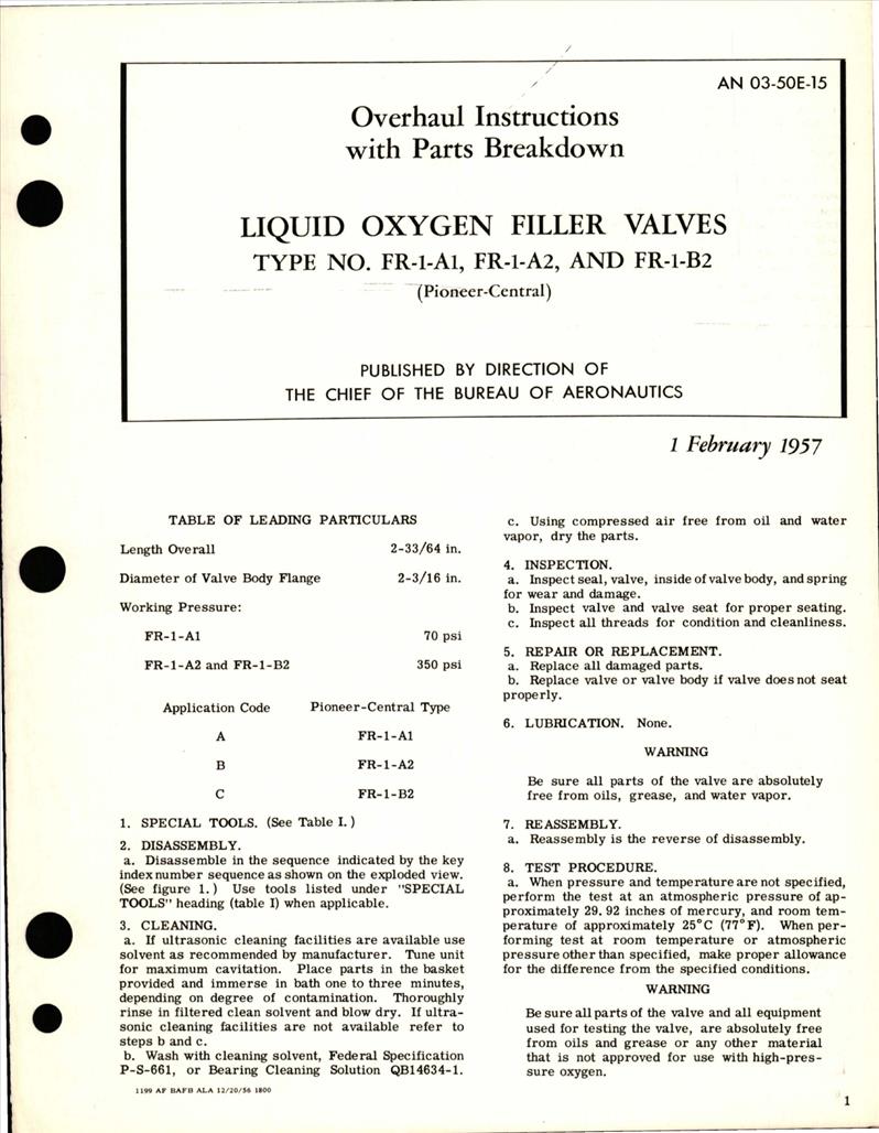 Overhaul Instructions with Parts Breakdown for Liquid Oxygen Filler ...