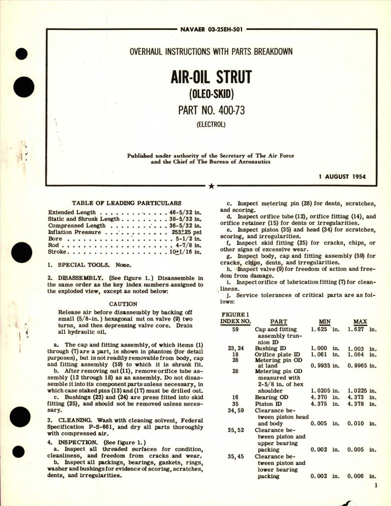 Overhaul Instructions with Parts Breakdown for Air-Oil Strut (Oleo-Skid ...