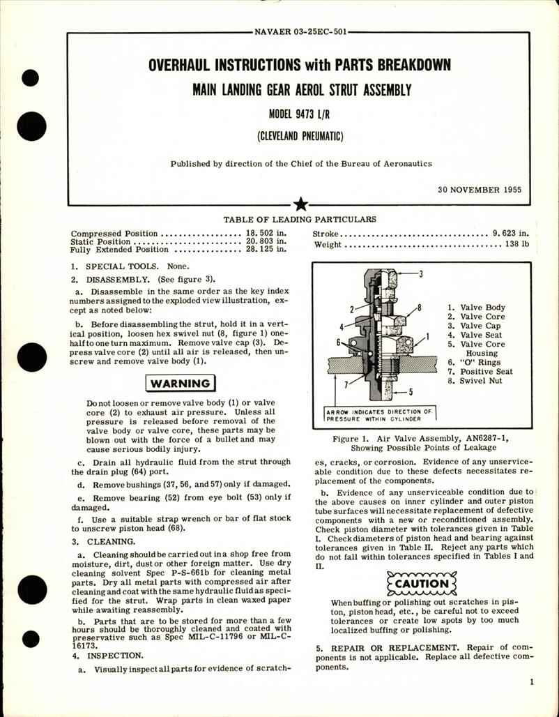 Overhaul Instructions with Parts Breakdown for Main Landing Gear Aerol ...