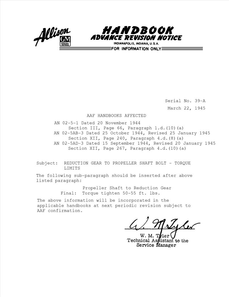 Reduction Gear to Propeller Shaft Bolt - Torque Limits - AirCorps Library