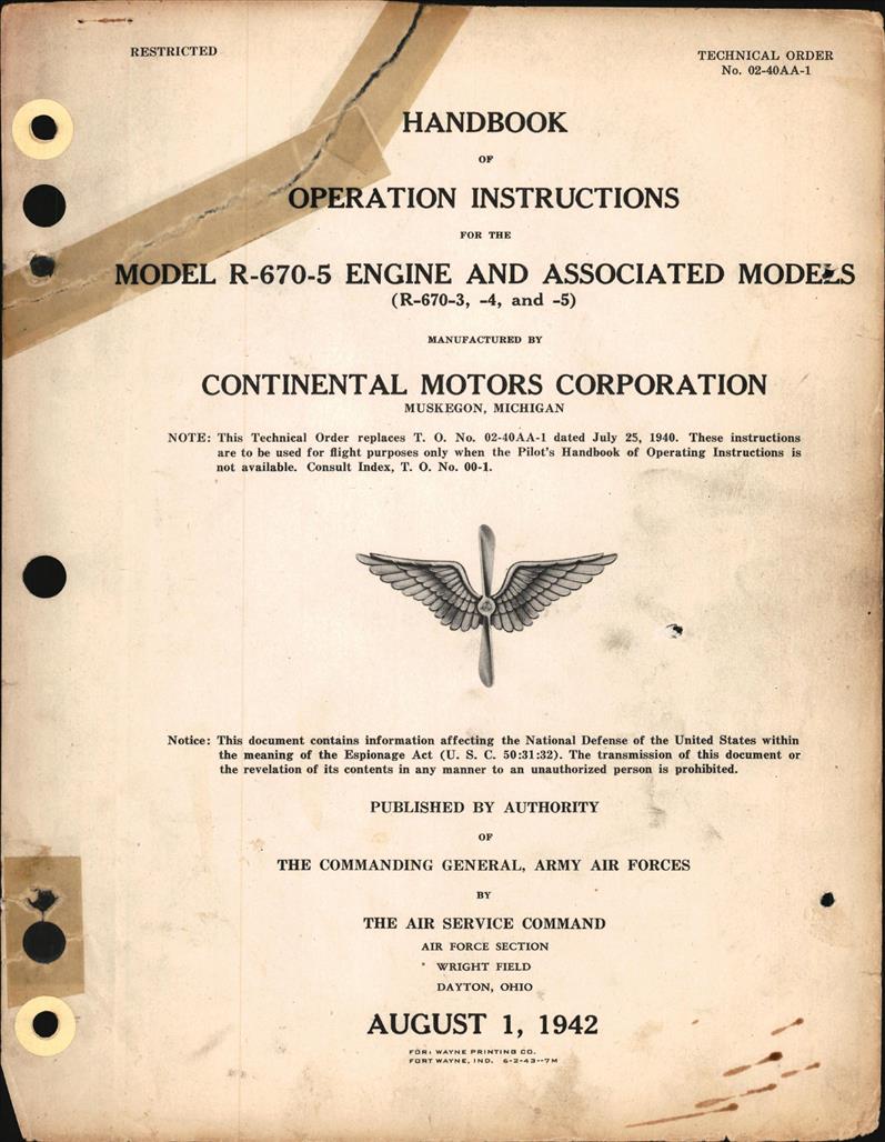Operation Instructions for R-670-5 Engine & Associated Models ...