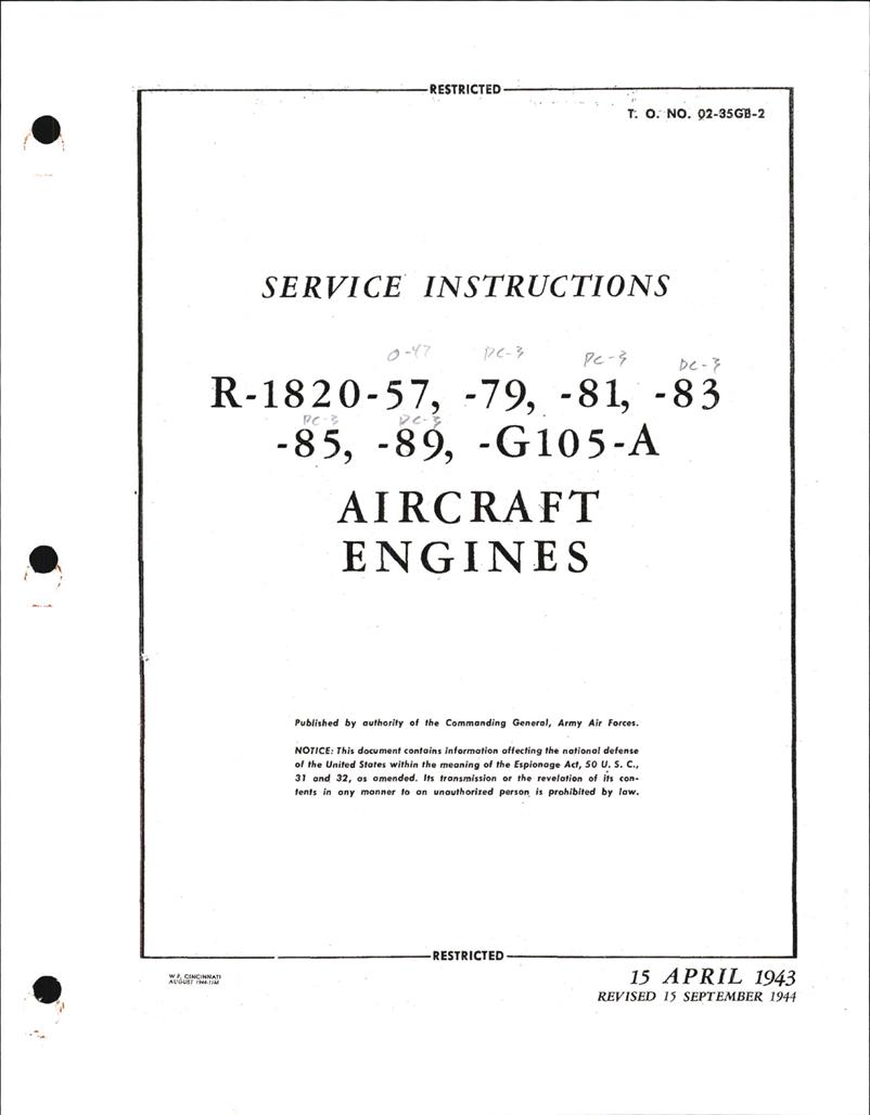 Service Instructions for R-1820 Series - AirCorps Library