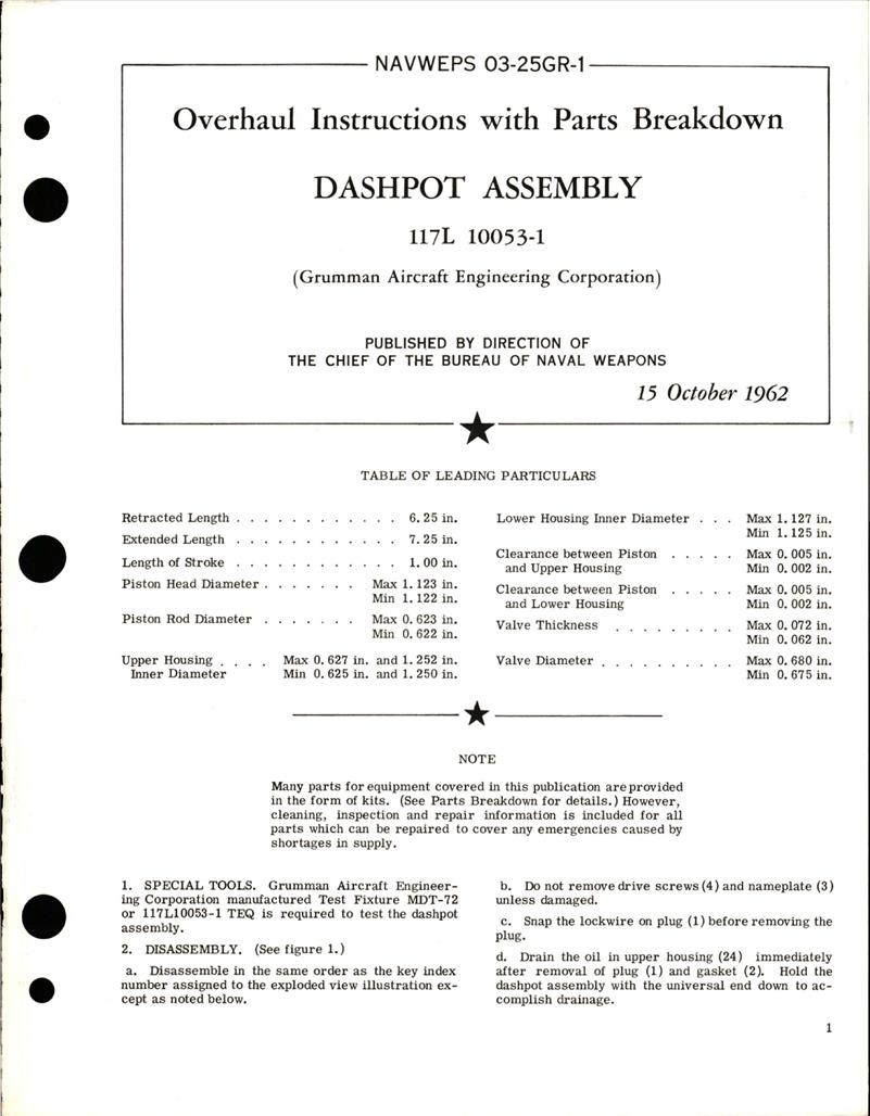 Overhaul Instructions with Parts Breakdown for Dashpot Assembly - 117L ...