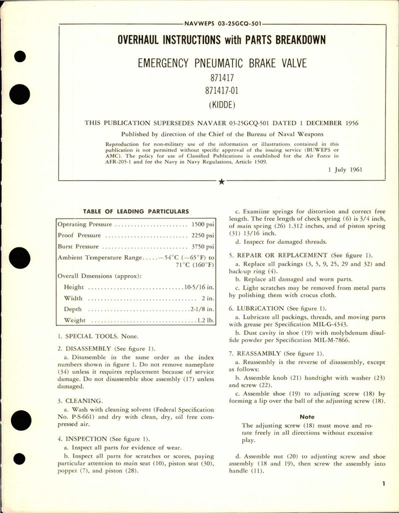 Overhaul Instructions with Parts Breakdown for Emergency Pneumatic ...