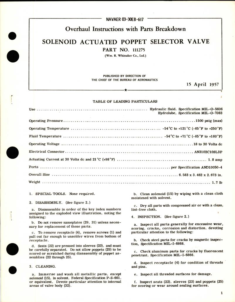 Overhaul Instructions with Parts Breakdown for Solenoid Actuated Poppet ...