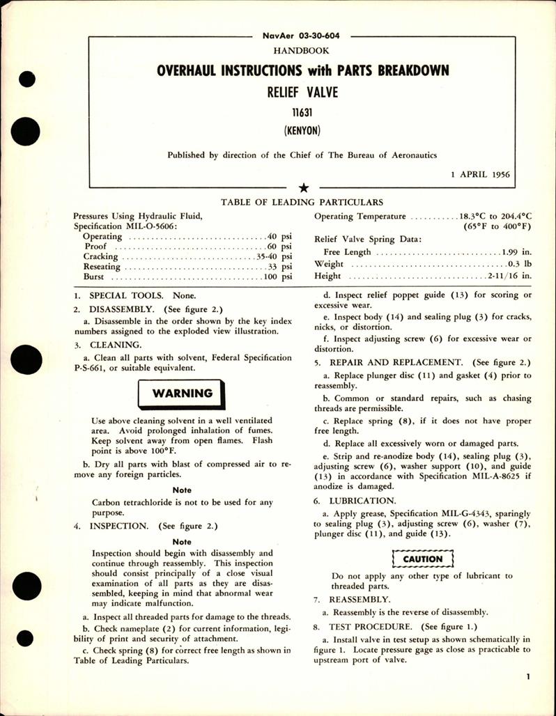 Overhaul Instructions with Parts Breakdown for Relief Valve - 11631 ...