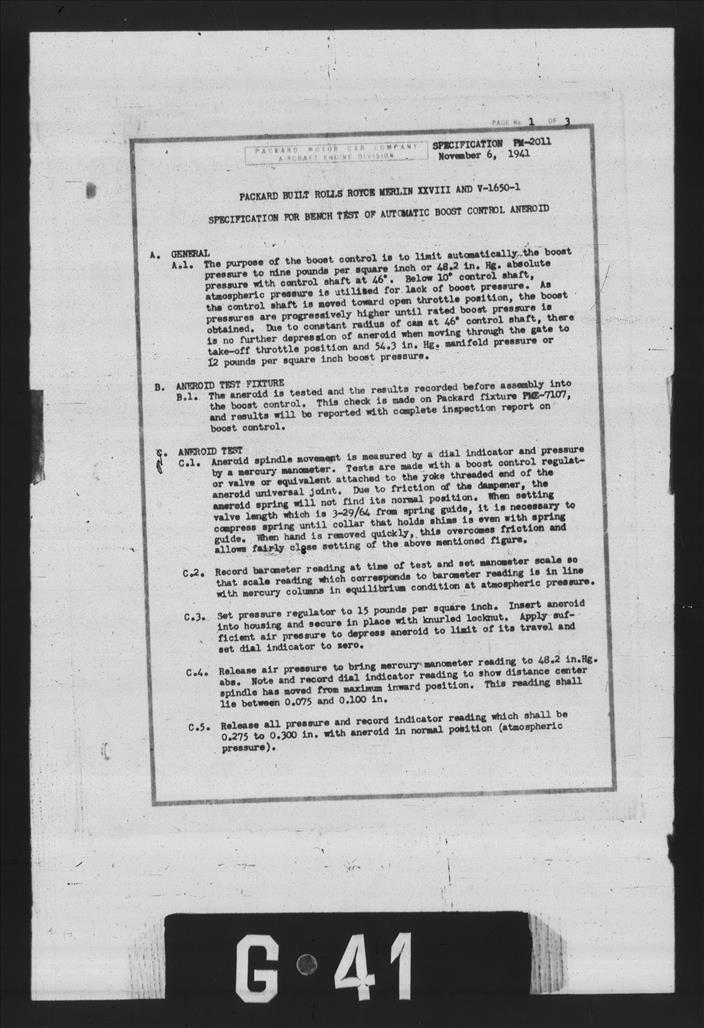 Packard Built Rolls-Royce Merlin XXVIII and V-1650-1 Specification for ...