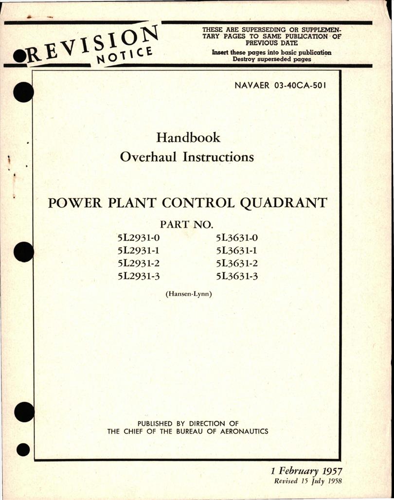 Overhaul Instructions for Power Plant Control Quadrant - AirCorps Library