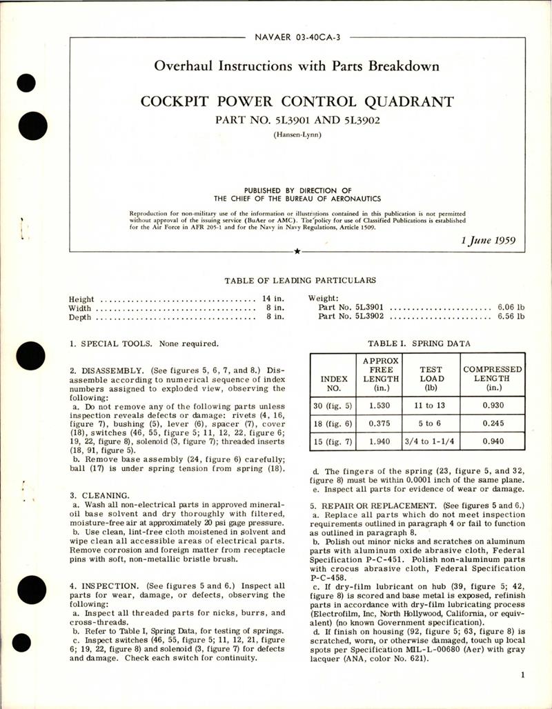 Overhaul Instructions with Parts Breakdown for Cockpit Power Control ...