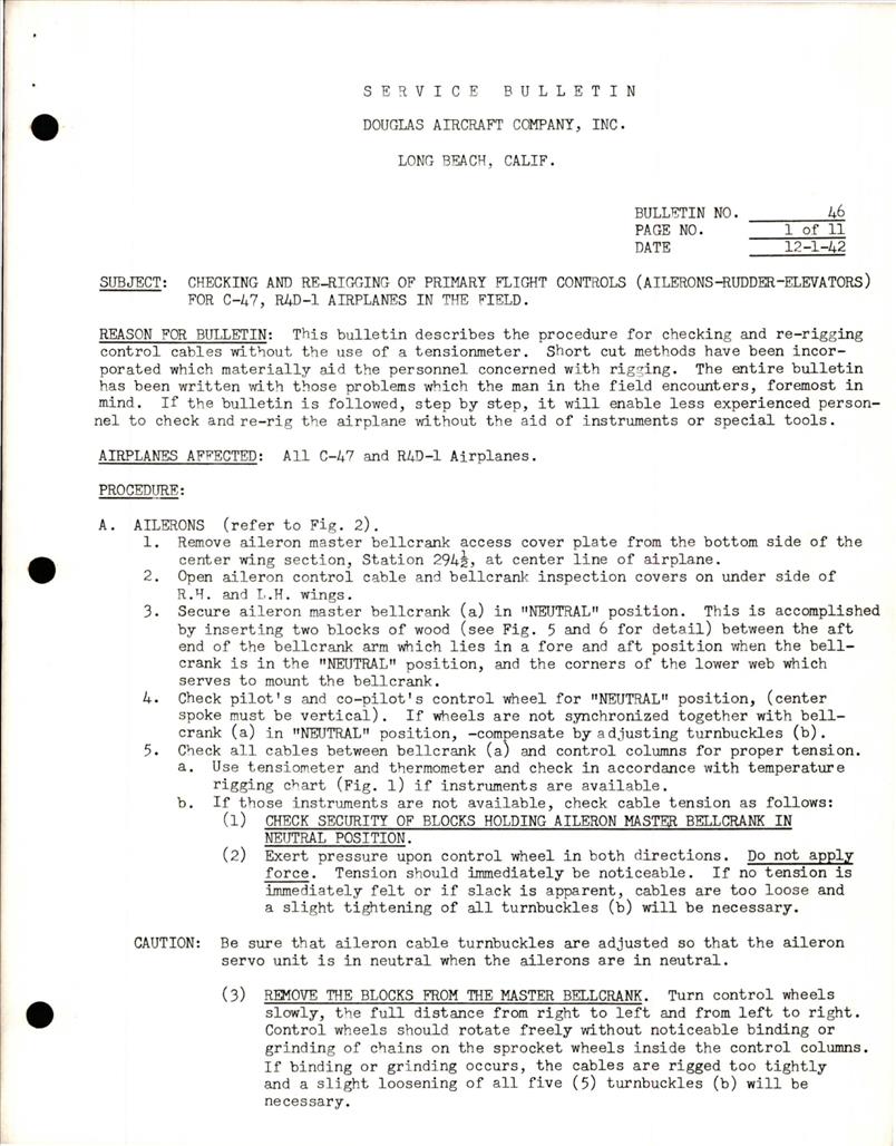 Checking and Re-Rigging of Primary Flight Controls (Ailerons-Rudder ...