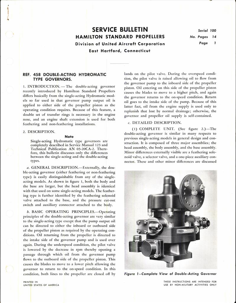 Double-Acting Hydromatic Type Governors, Ref 458 - AirCorps Library