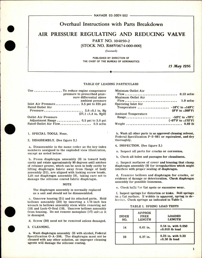 Overhaul Instructions with Parts Breakdown for Air Pressure Regulating ...