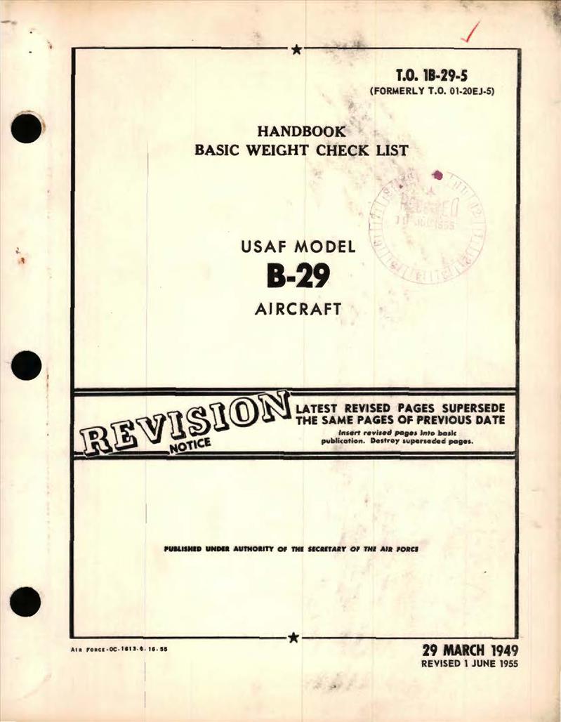 Basic Weight Check List for USAF Model B-29 Aircraft - AirCorps Library